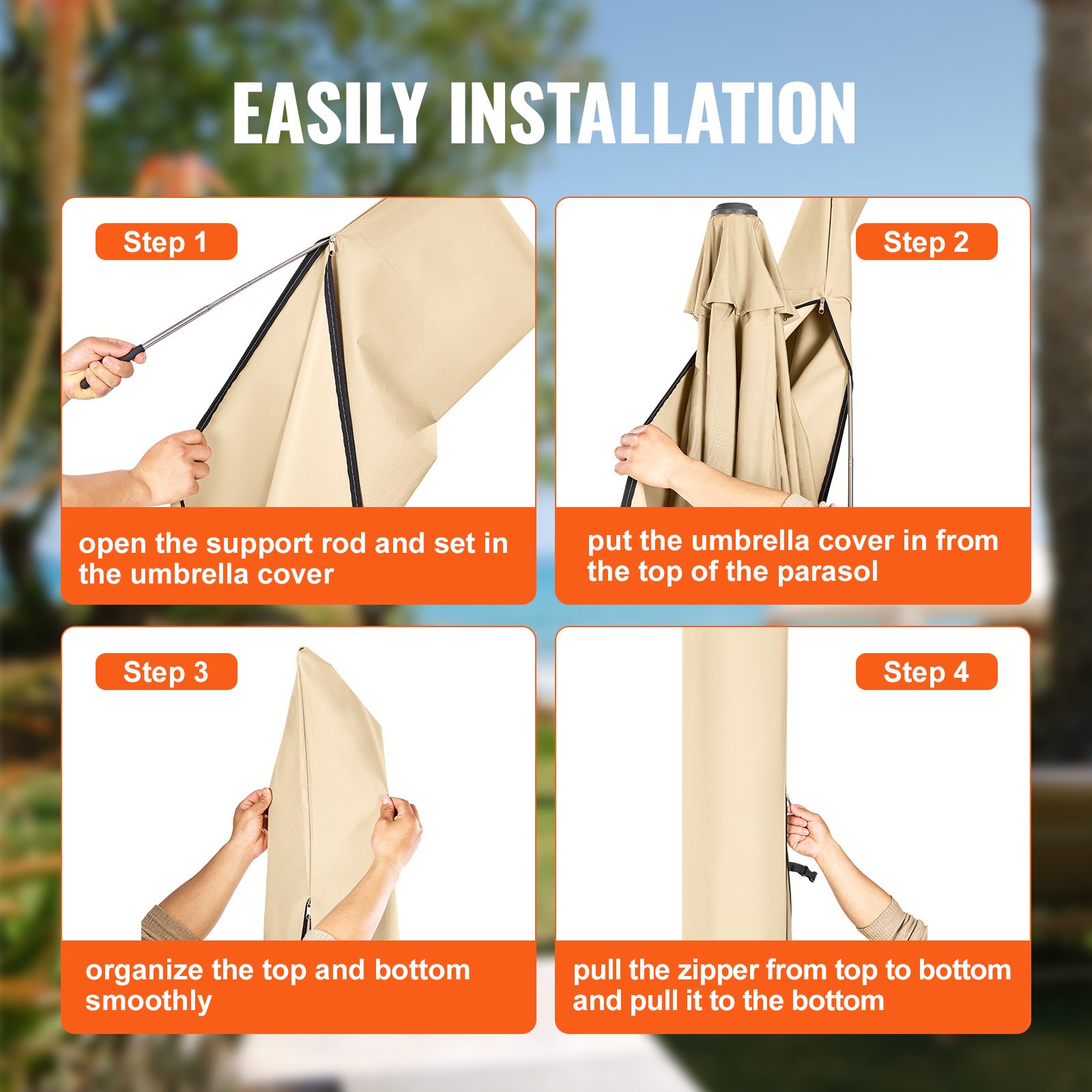 Patio Umbrella Cover for 7ft to 12ft Market Umbrellas, Water Resistant ...