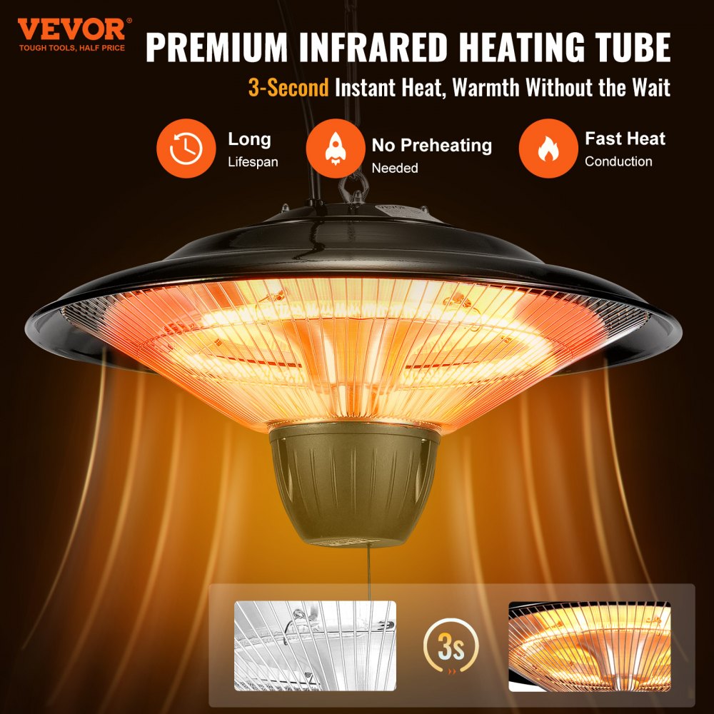 VEVOR Hanging Patio Heater, 1500W Outdoor/Indoor Electric Space ...