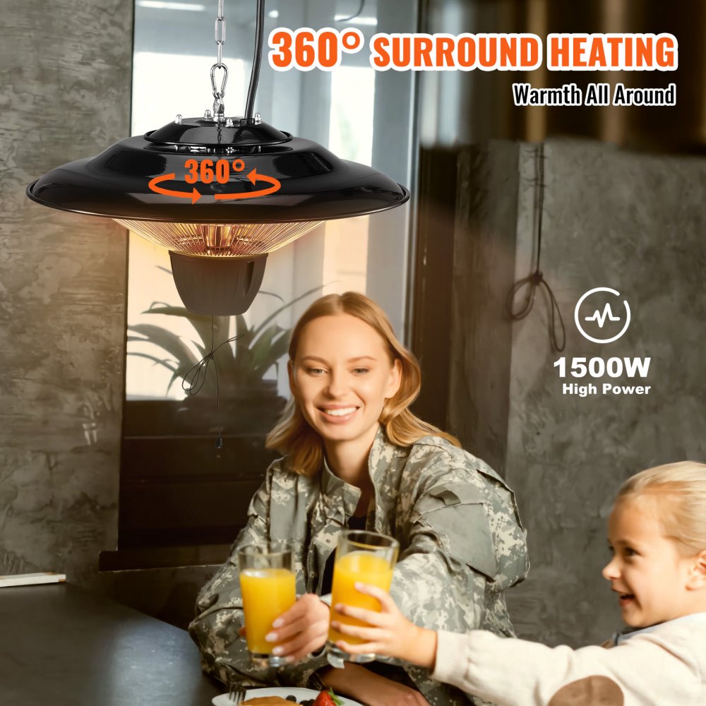 VEVOR Hanging Patio Heater, 1500W Outdoor/Indoor Electric Space ...