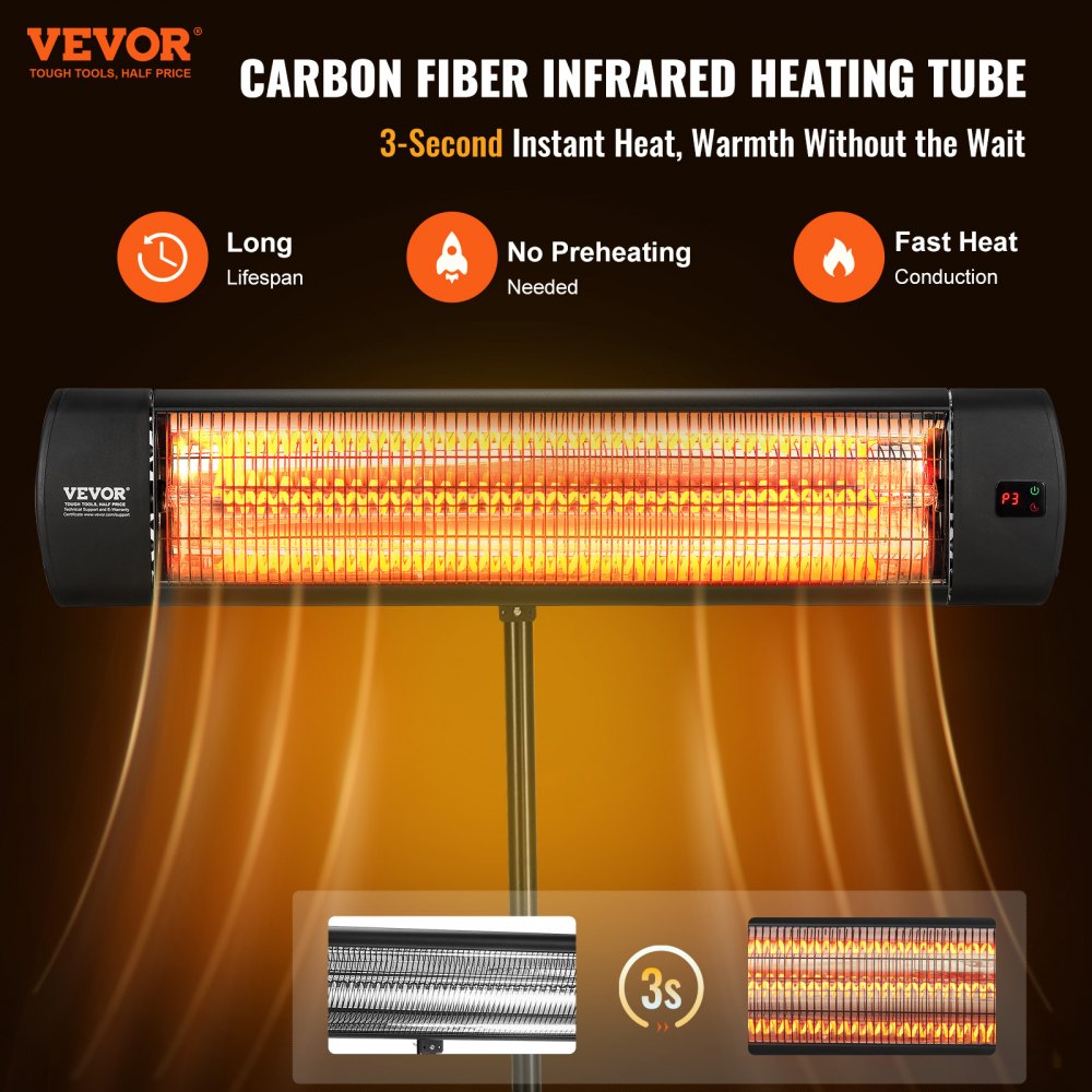 VEVOR Infrared Heater 1500W Electric Space Heater Remote Control 3 ...