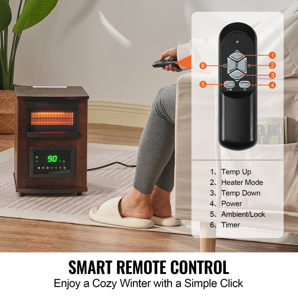 VEVOR Infrared Heater 1500W Electric Space Heater Remote Control 3 ...