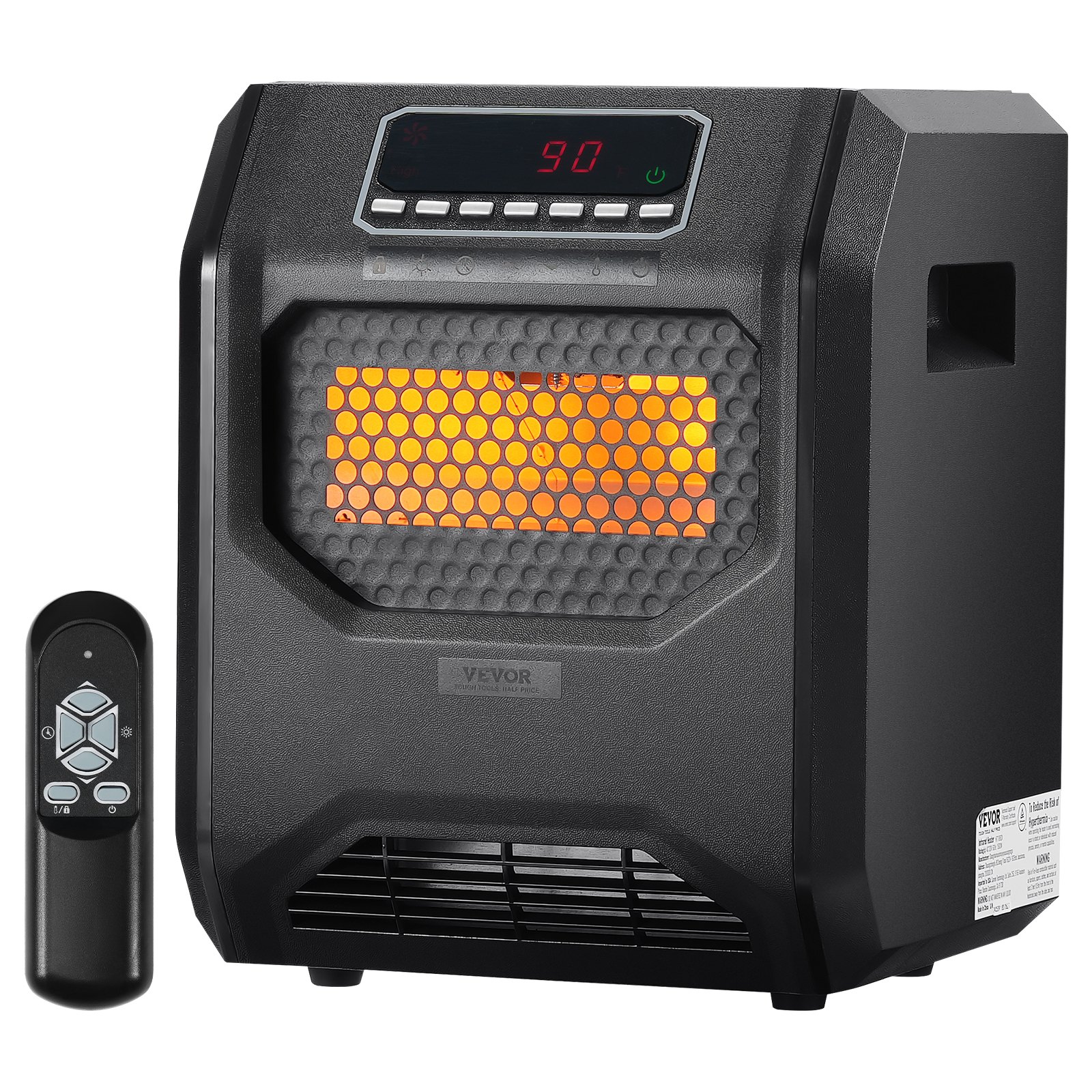 VEVOR Infrared Heater 1500W Electric Space Heater Remote Control 3 ...