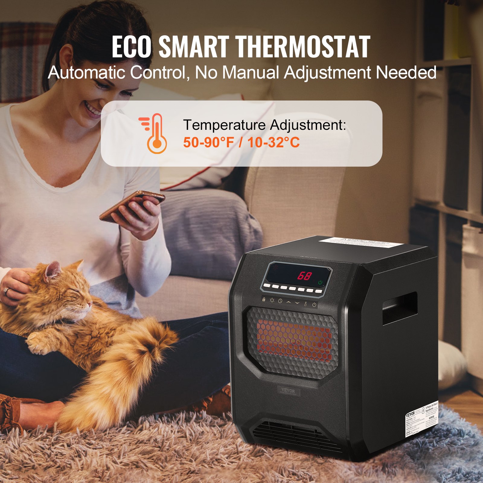 VEVOR Infrared Heater, 1500W Remote Control Electric Space Heater, LED ...