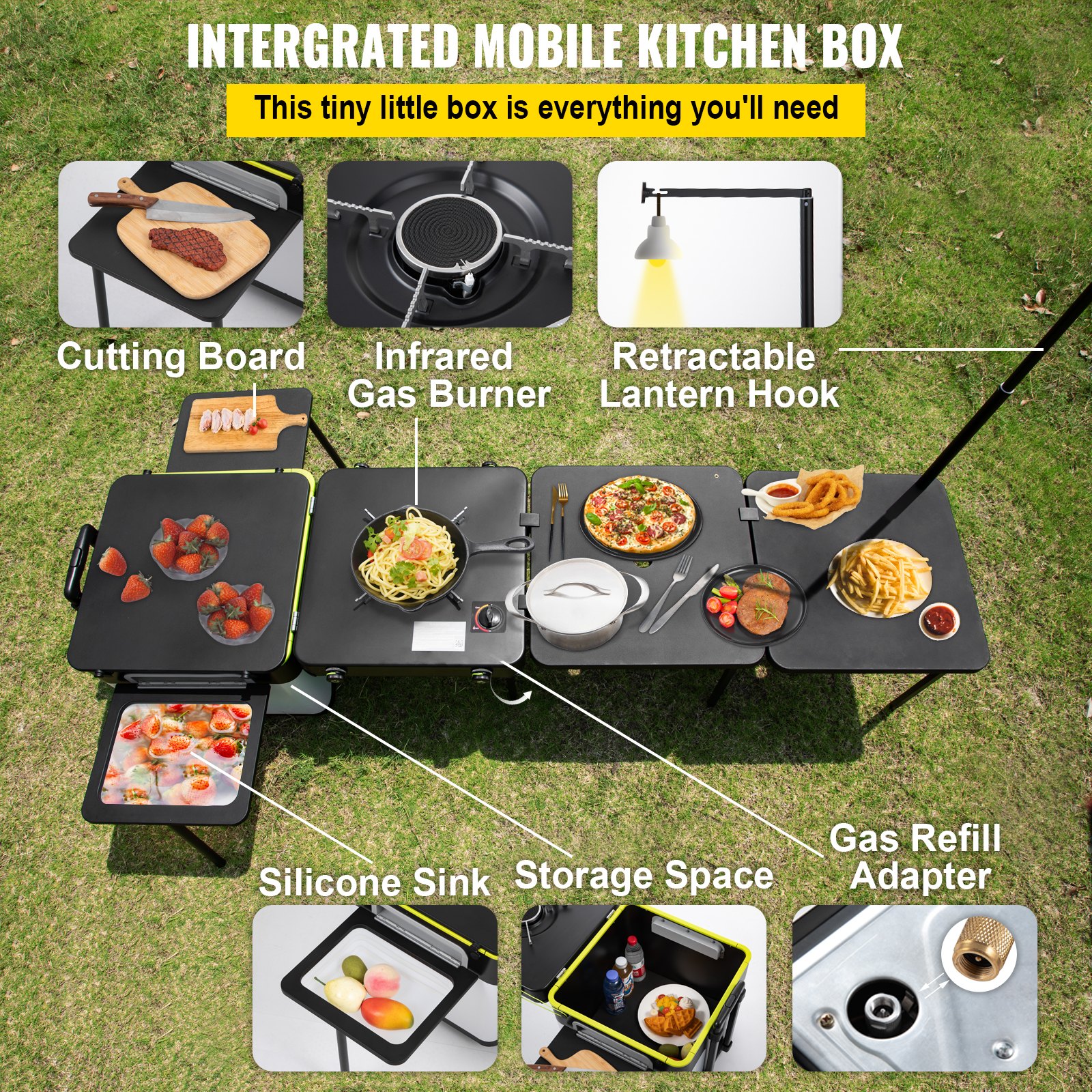 VEVOR Outdoor Mobile Kitchen, Portable Multifunctional Camp Box with ...