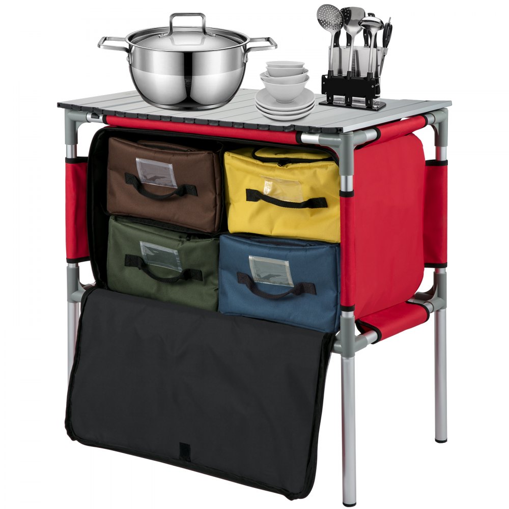 VEVOR Camping Kitchen Table, Aluminum Portable Folding Station with 4 ...