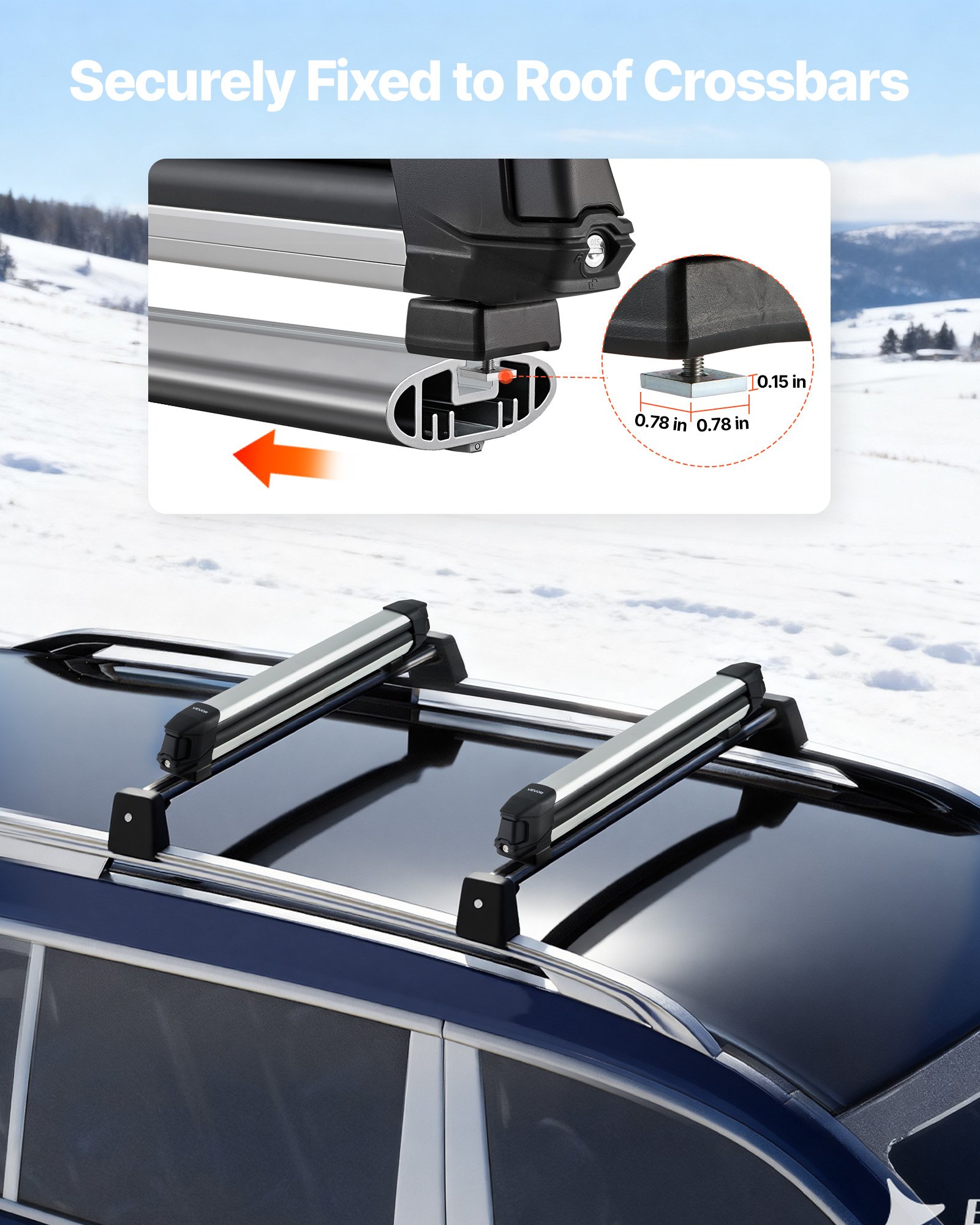 VEVOR Roof Rack Ski Holder – 6 Skis, 4 Snowboards, 165 LBS
