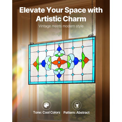 VEVOR Stained Glass Window Panel, 26 x 16 in, Tiffany Style Hanging ...