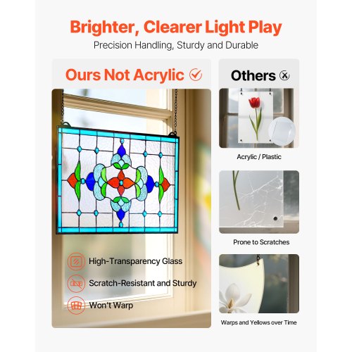 VEVOR Stained Glass Window Panel, 26 x 16 in, Tiffany Style Hanging ...