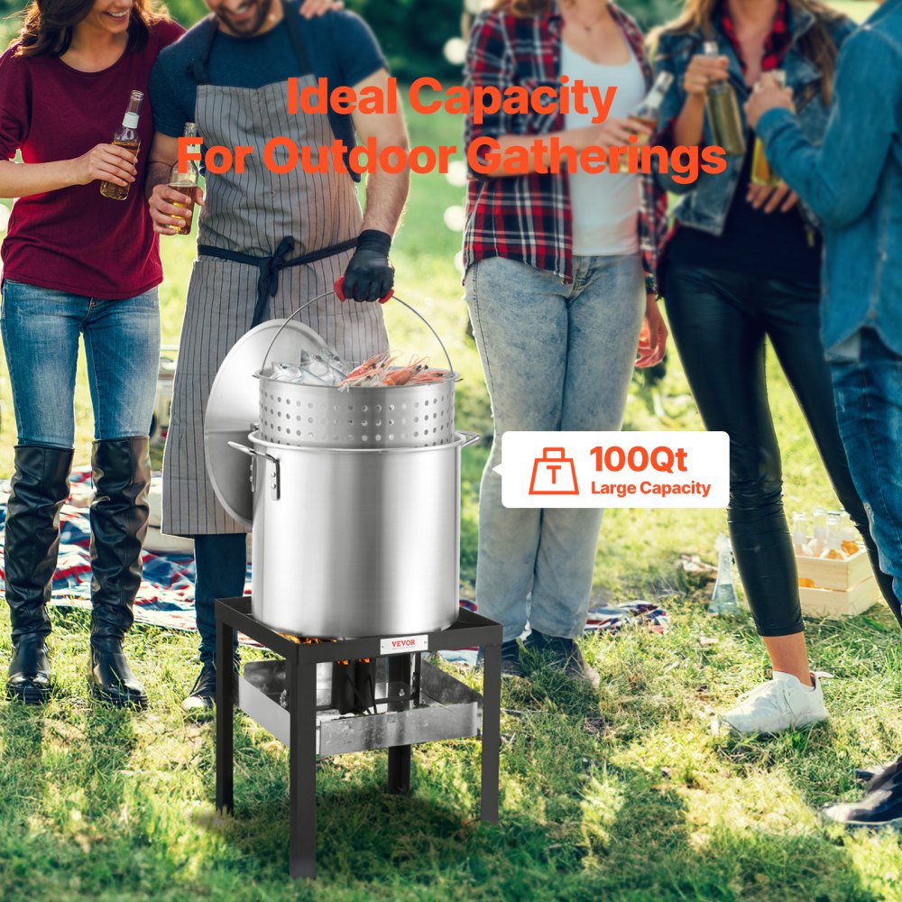 100 Qt Seafood Boiling Kit with Strainer Outdoor Crab Crawfish Cooking ...