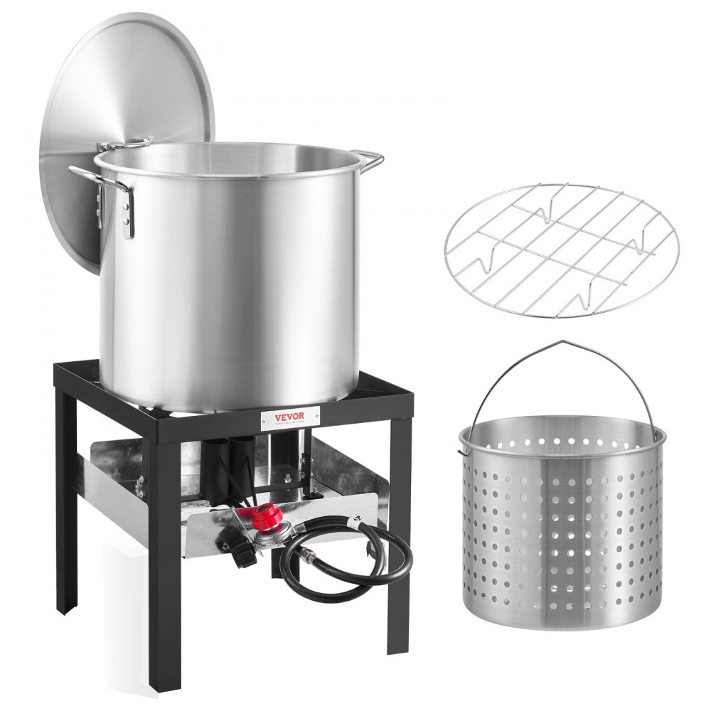 100 Qt Seafood Boiling Kit with Strainer Outdoor Crab Crawfish Cooking ...