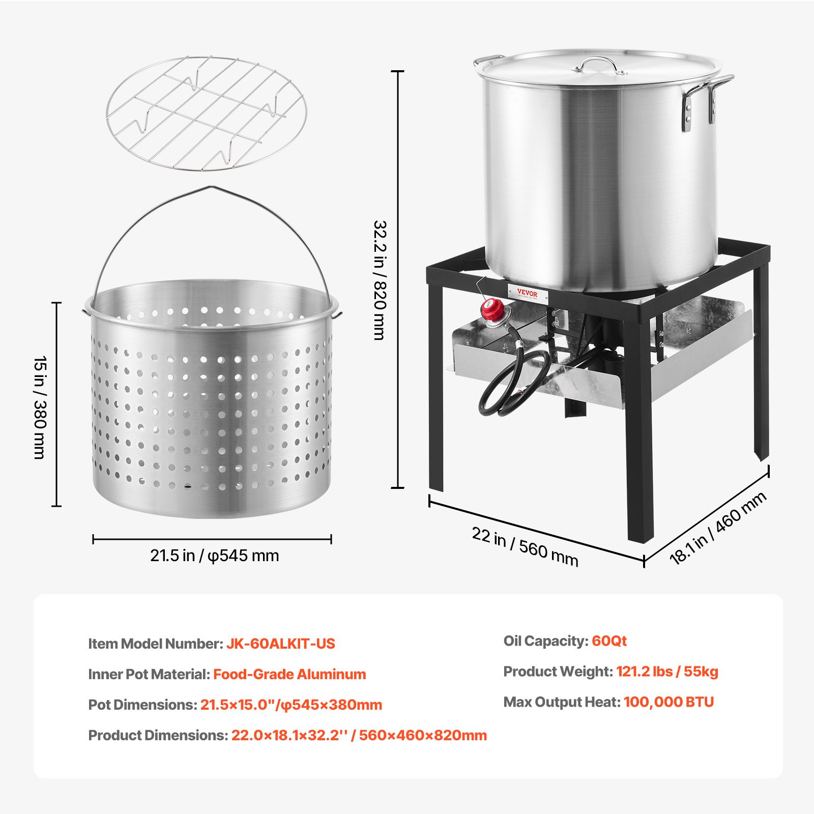 VEVOR 60 Qt Seafood Boil Pot – 100,000 BTU Propane Burner