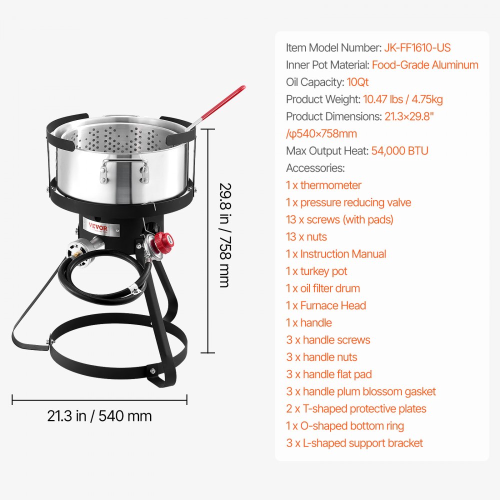 10 Qt Fish and Wing Fryer Aluminum Outdoor Propane Deep Fryer Kit with ...