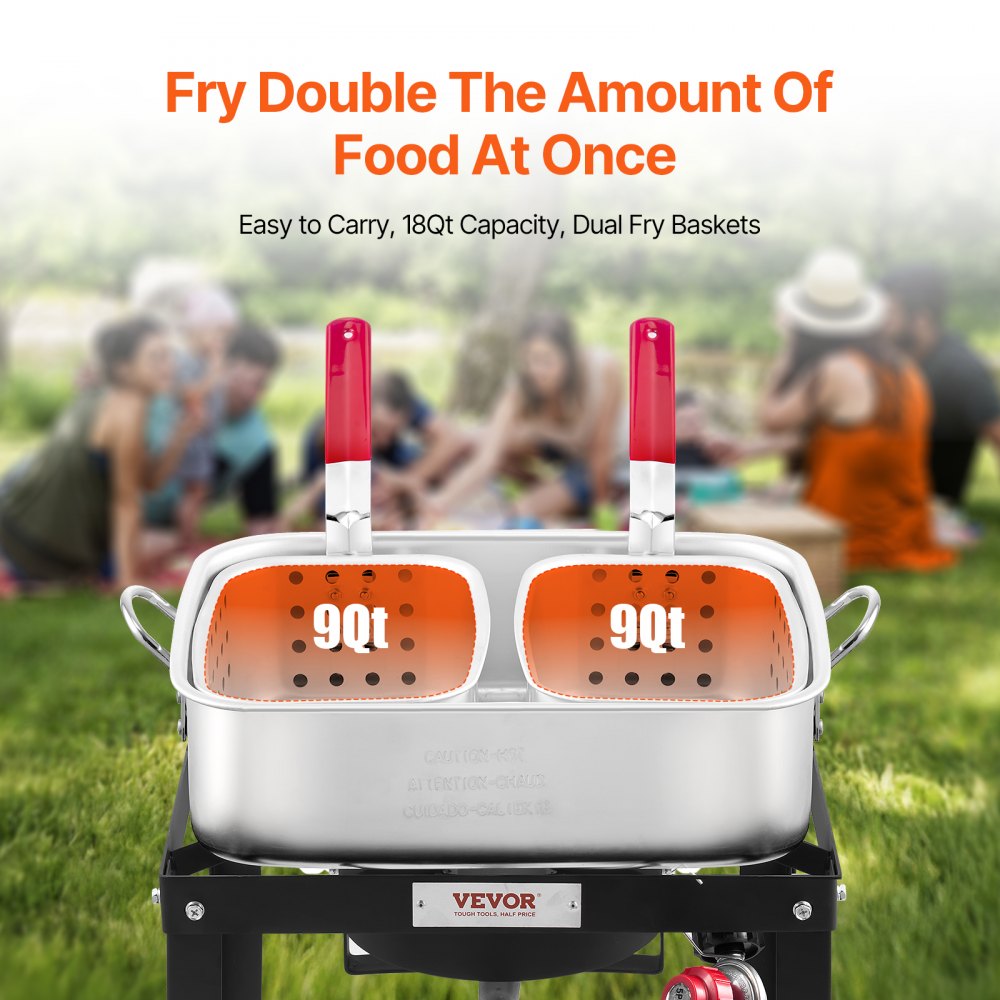 VEVOR 18 Qt Fish and Wing Fryer with Double Basket, Aluminum Propane ...