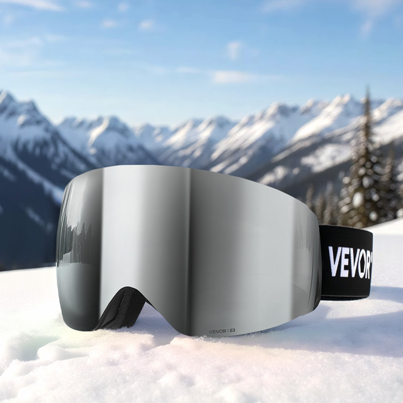 VEVOR Frameless Ski Goggles, Spherical Lens with Silver Mirror Revo ...
