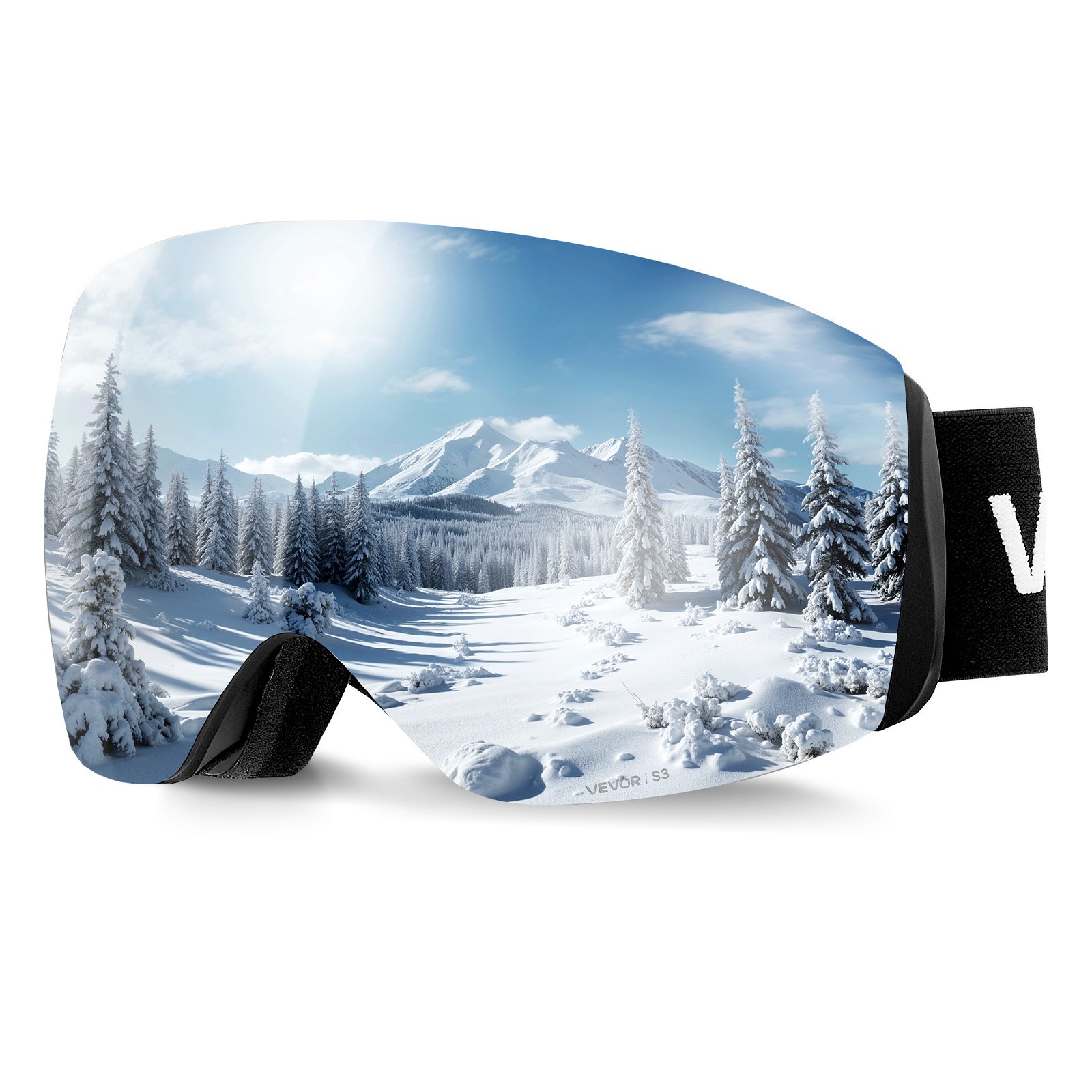 VEVOR Frameless Ski Goggles, Spherical Lens with Silver Mirror Revo ...