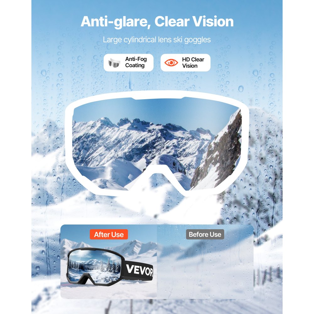 VEVOR Ski Goggles, Cylindrical Lens with Silver Mirror Revo Coating ...