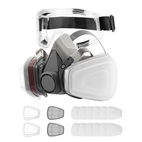 Respirator Mask Reusable Half Face Cover with Safety Glasses Filters ...