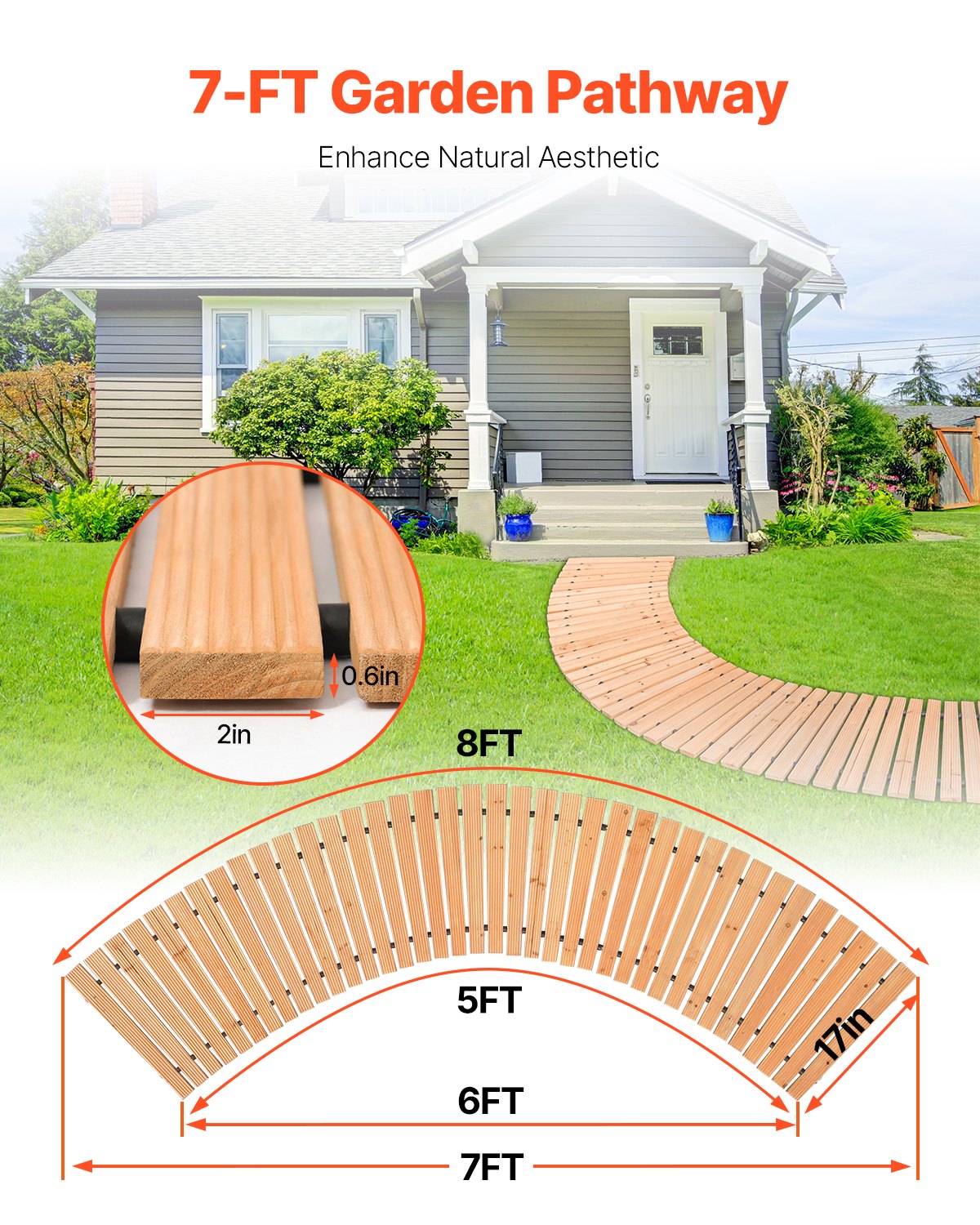 VEVOR Wooden Curved Pathway – 7 Ft X 17 In, Roll-Out Cedar