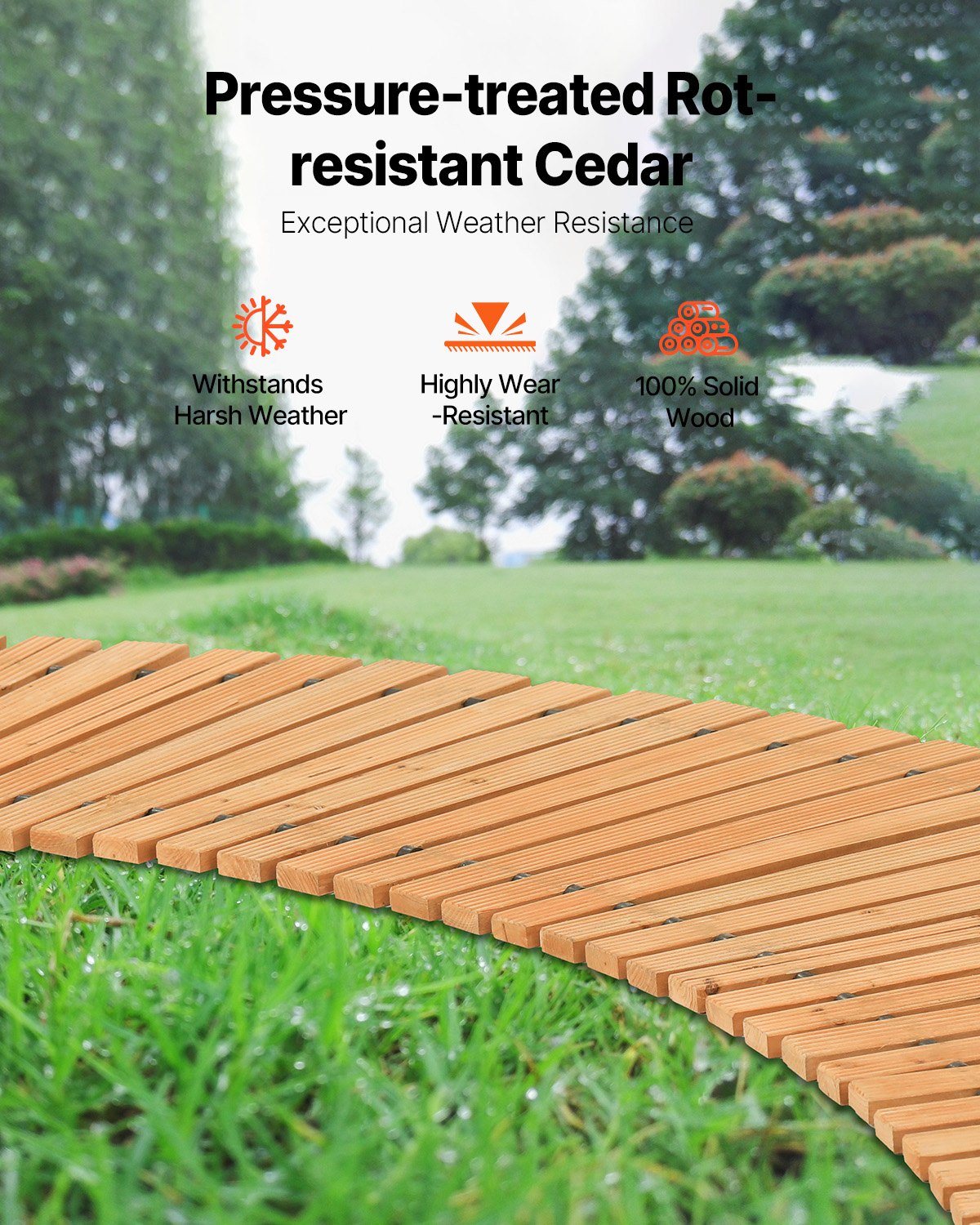 VEVOR Wooden Garden Pathway, 8 ft x 17 in, Non-Slip Curved Garden ...