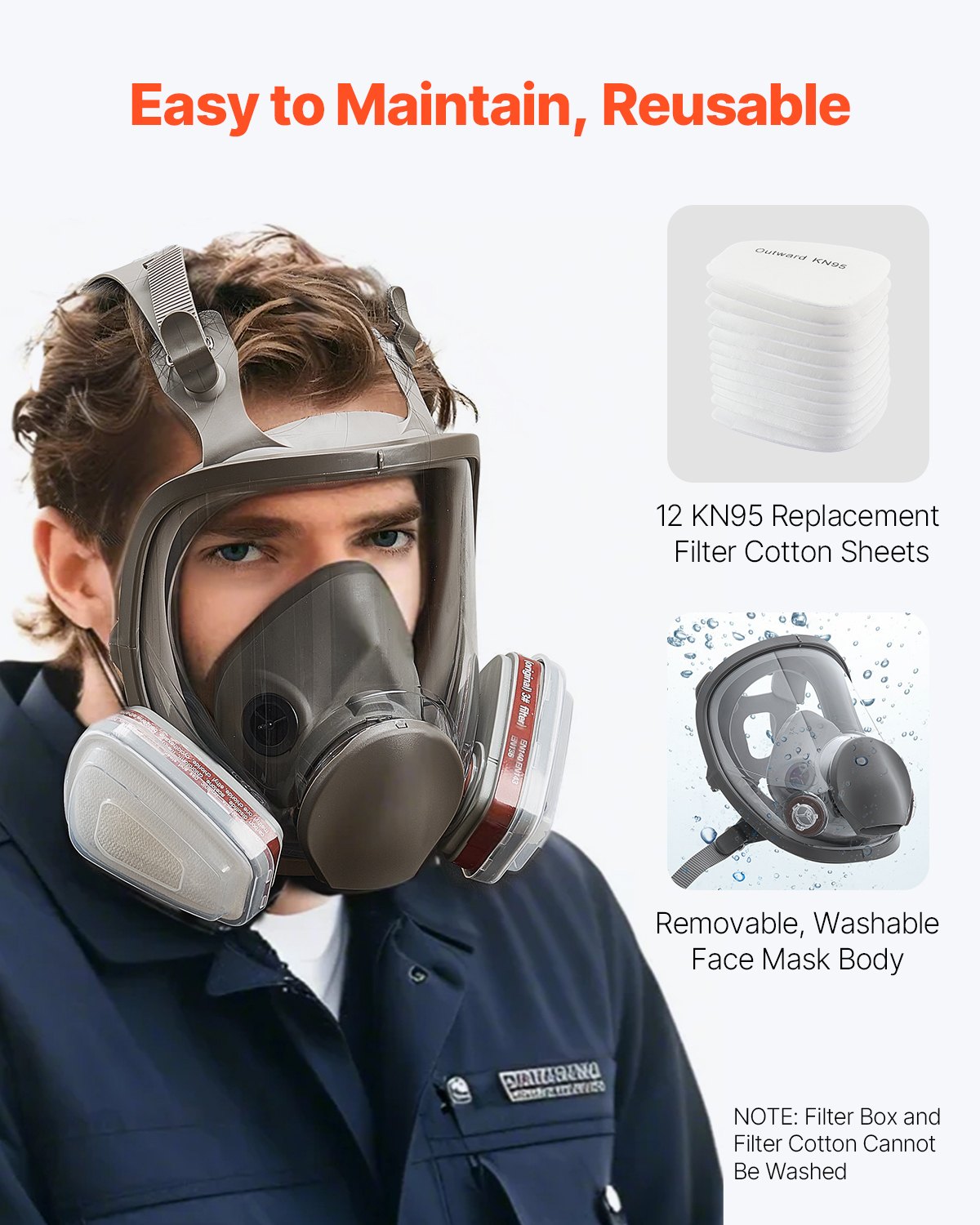 VEVOR Full Face Mask Gas Mask – Reusable with KN95 Filters