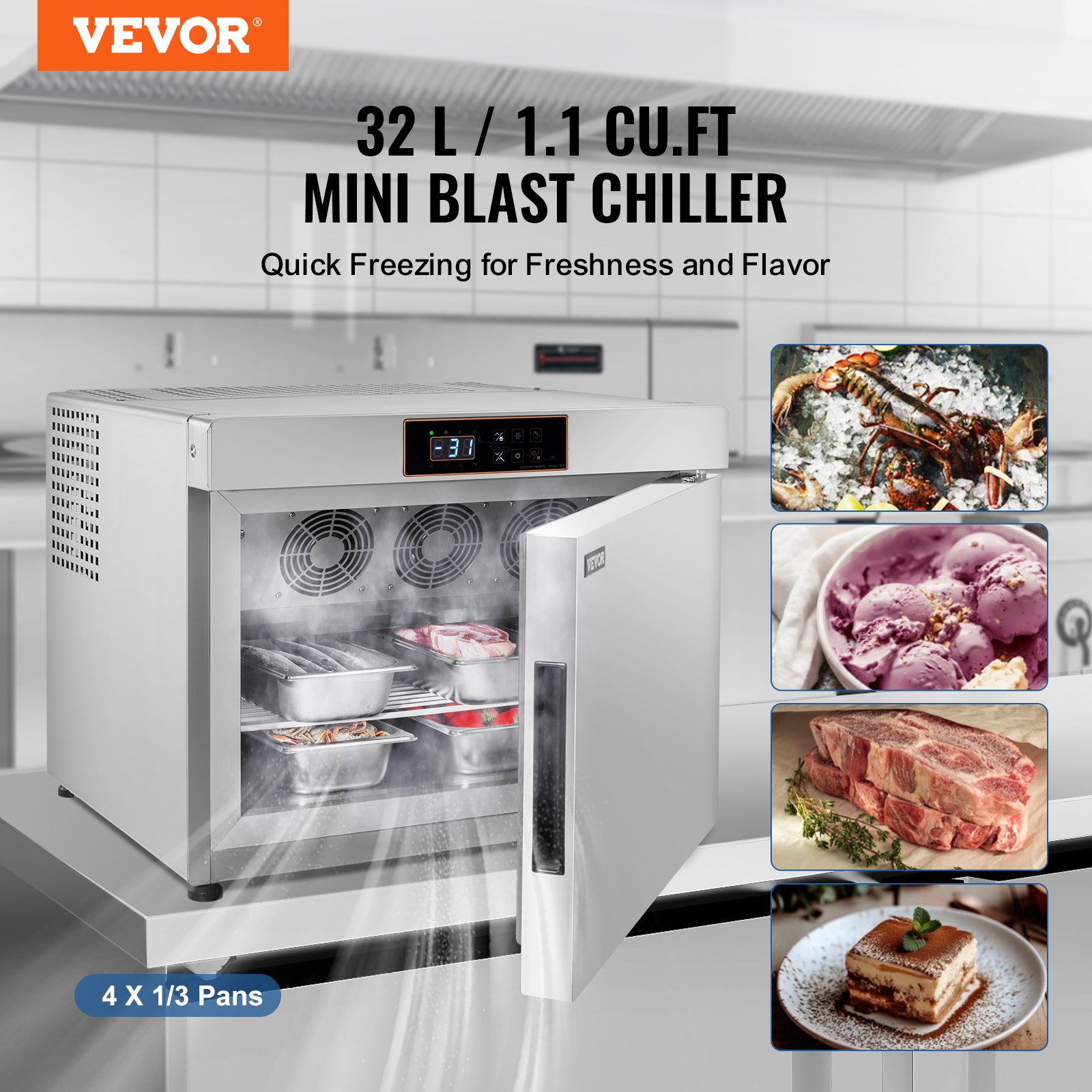32L Commercial Blast Freezer 4 Trays Blast Chiller Chest Seafood Ice ...