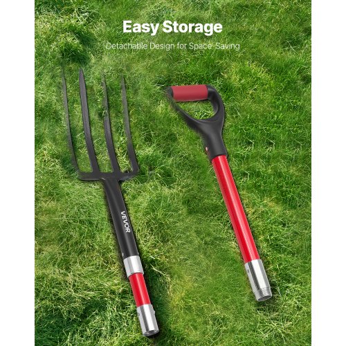 4 Tines Garden Fork Fiberglass Handle 45 in Digging Spading Pitchfork ...