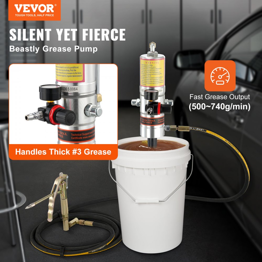 VEVOR Grease Pump, 50:1 Pressure Ratio Air Operated Grease Pump with 13 ...