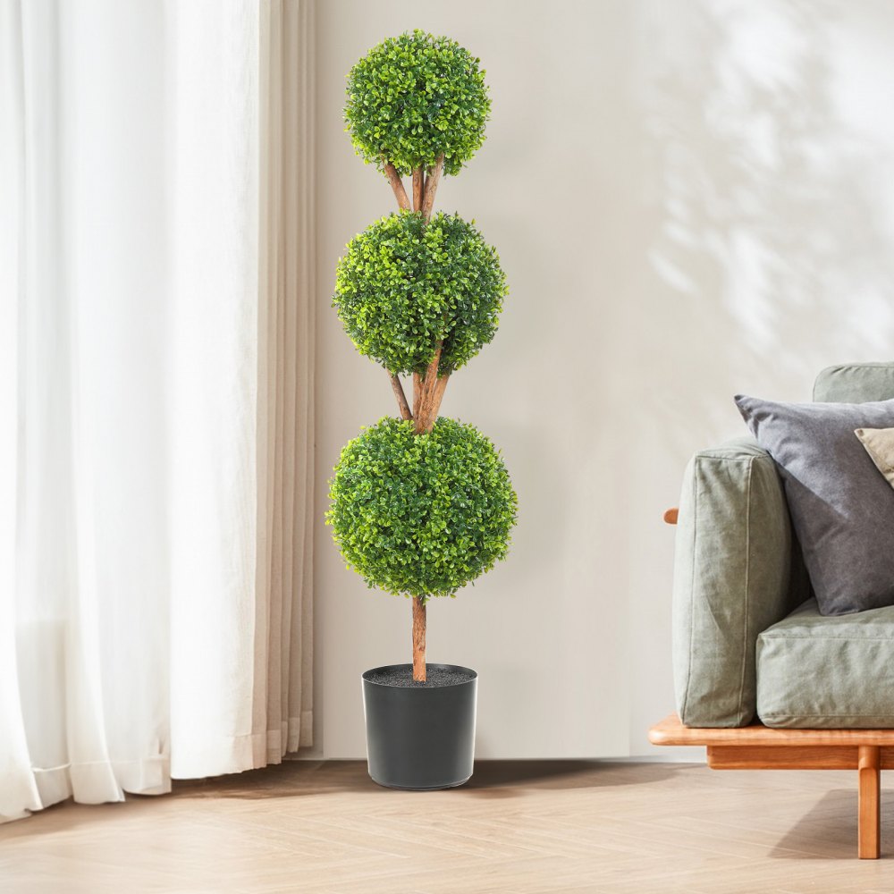 VEVOR Artificial Topiaries Boxwood Trees, 48 inch Tall (2 Pieces), 3 ...