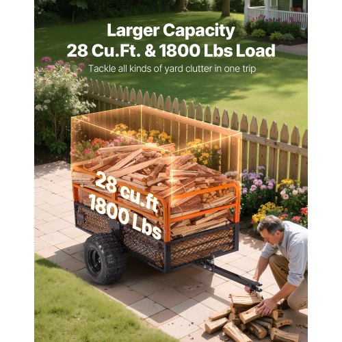 VEVOR Garden Utility Trailer, 28 Cu. Ft. & 1800lbs, ATV UTV Trailer ...