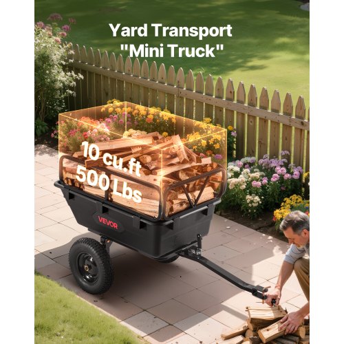 VEVOR Dump Trailer 500 lbs 10 Cu. Ft Tow Behind Plastic Garden ATV ...