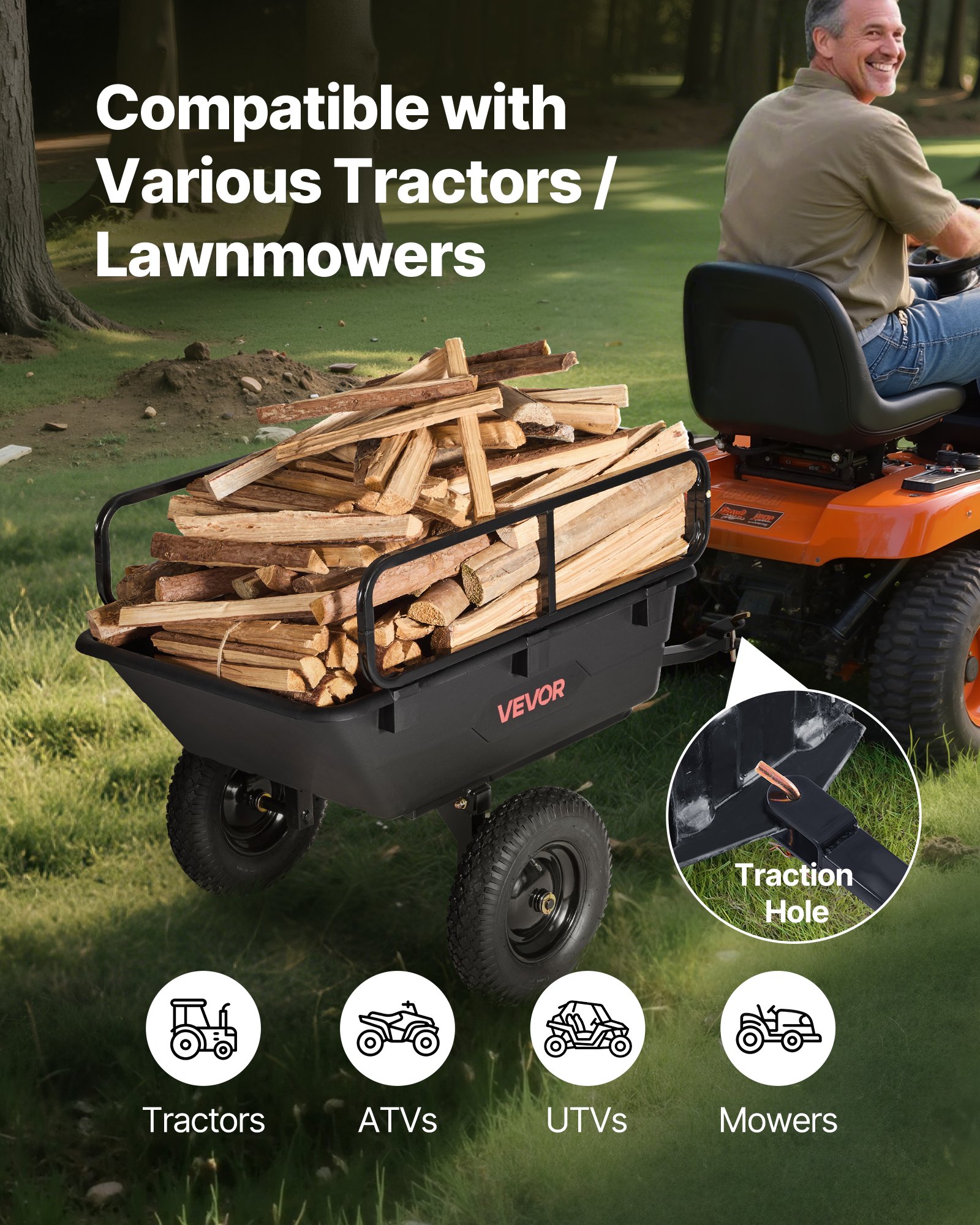 VEVOR Garden Utility Trailer, 10 Cu. Ft 227 kg, ATV UTV Hauling Trailer ...