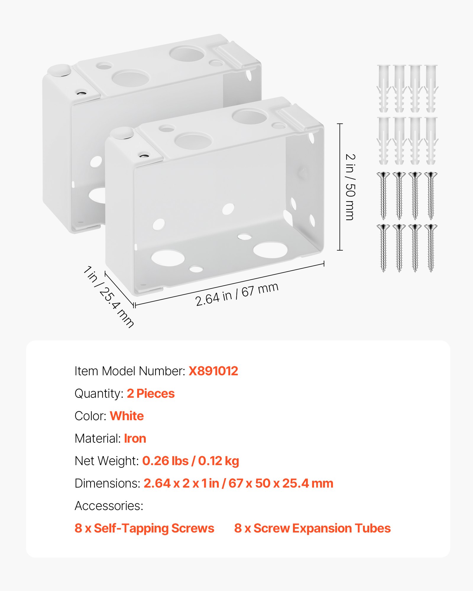 VEVOR Blinds Hanging Brackets – 2.64×2×1 inch, 2 Pcs