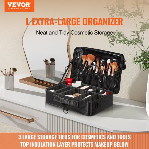 VEVOR Makeup Train Case Large Storage 3 Tiers, Convenient Carry With ...