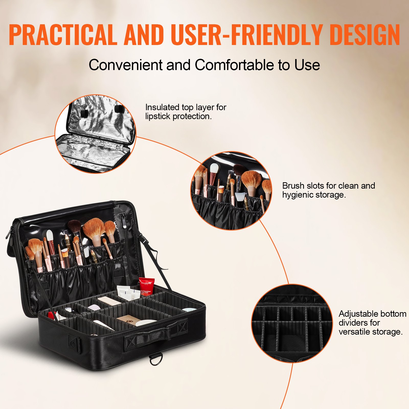 VEVOR Makeup Train Case Large Storage 3 Tiers, Convenient Carry With ...