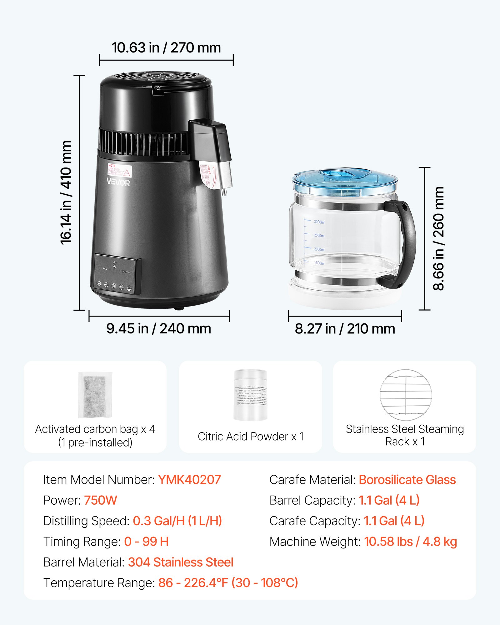 VEVOR Countertop Water Distiller — 750W, Fast & Durable