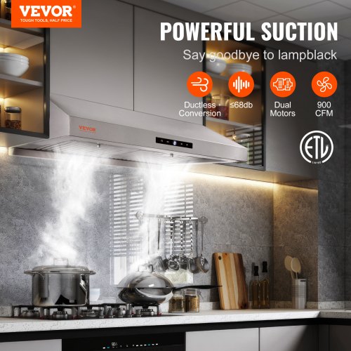 VEVOR Under Cabinet Range Hood, Dual Motors Ductless Kitchen Stove Vent ...