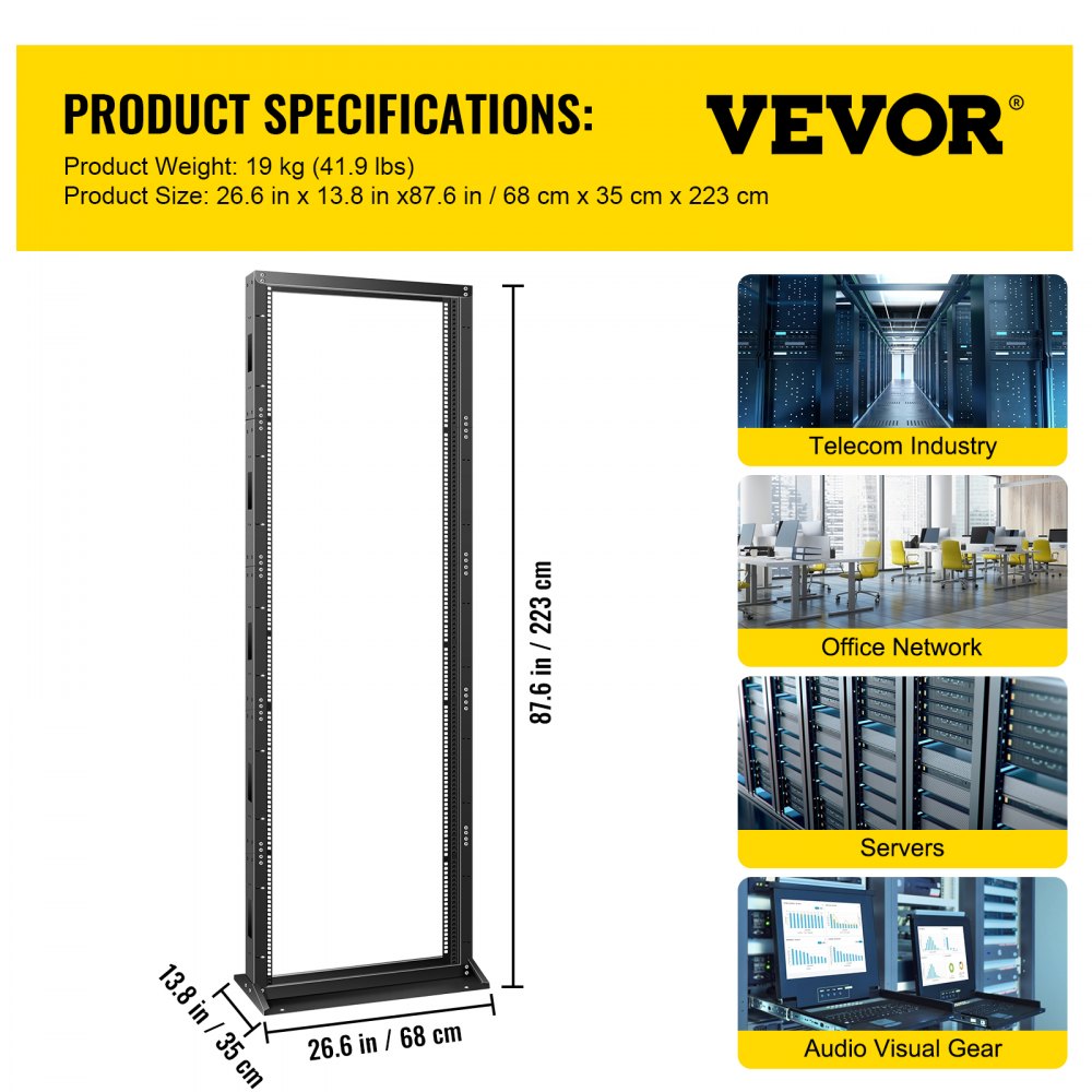 VEVOR Server Rack, 45U Open Frame Rack, 2-Post IT Server Network Relay Rack, 23 Inch Server ...