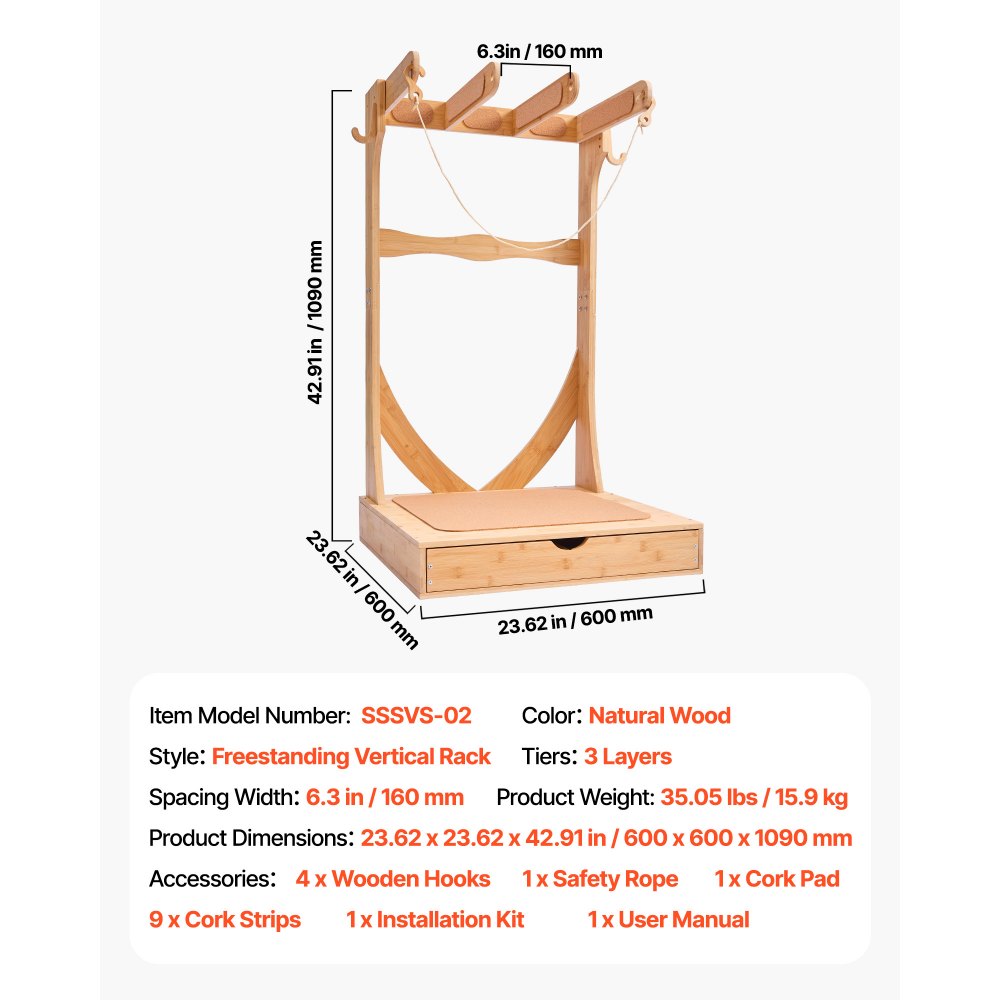 VEVOR Vertical Surfboard Rack – 3-Tier Stand, 23.62x23.62 in