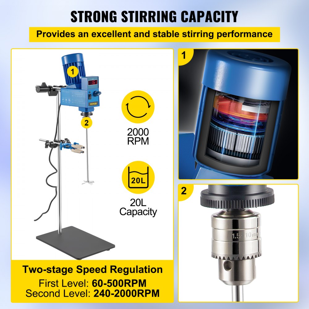 VEVOR 20L Electric Overhead Stirrer Mixer 2000RPM Digital Overhead ...