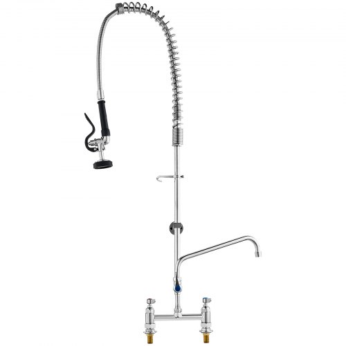 VEVOR Commercial Faucet with Pre Rinse Sprayer 44 Height 8 Center 12 Swing Spout Deck Mount Kitchen Sink Faucet Brass Constructed Device with Pull Down Spray for 1 2 3 Compartment Sink