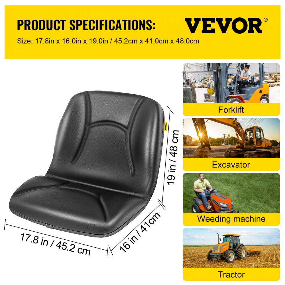 VEVOR Universal Kubota Seat Replacement, Compact High Back Tractor Seat ...