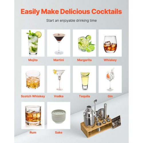 Cocktail Shaker Set 10 Pcs Bartender Kit Stainless Steel Bar Tool Set ...