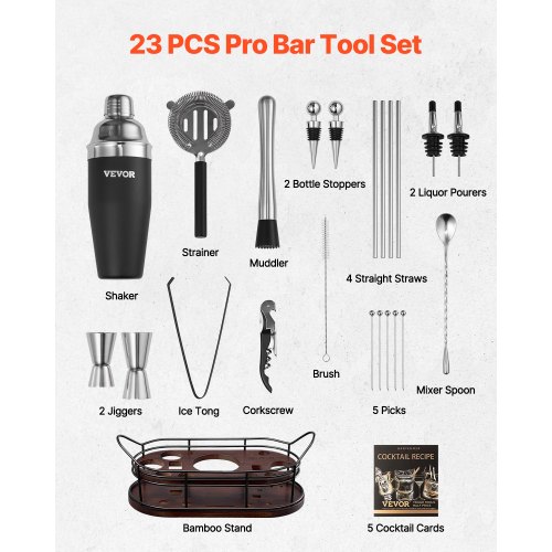 Cocktail Shaker Set 23 Pcs Bartender Kit Stainless Steel Bar Tool Set ...
