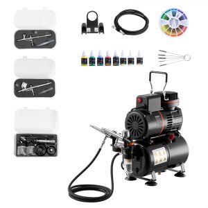 VEVOR Airbrush Kit, 1/6 HP, Air Brush Kit with Air Compressor and Tank ...