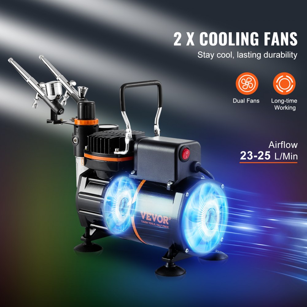 VEVOR Airbrush Kit, Dual Fan Air Compressor Professional Airbrushing ...