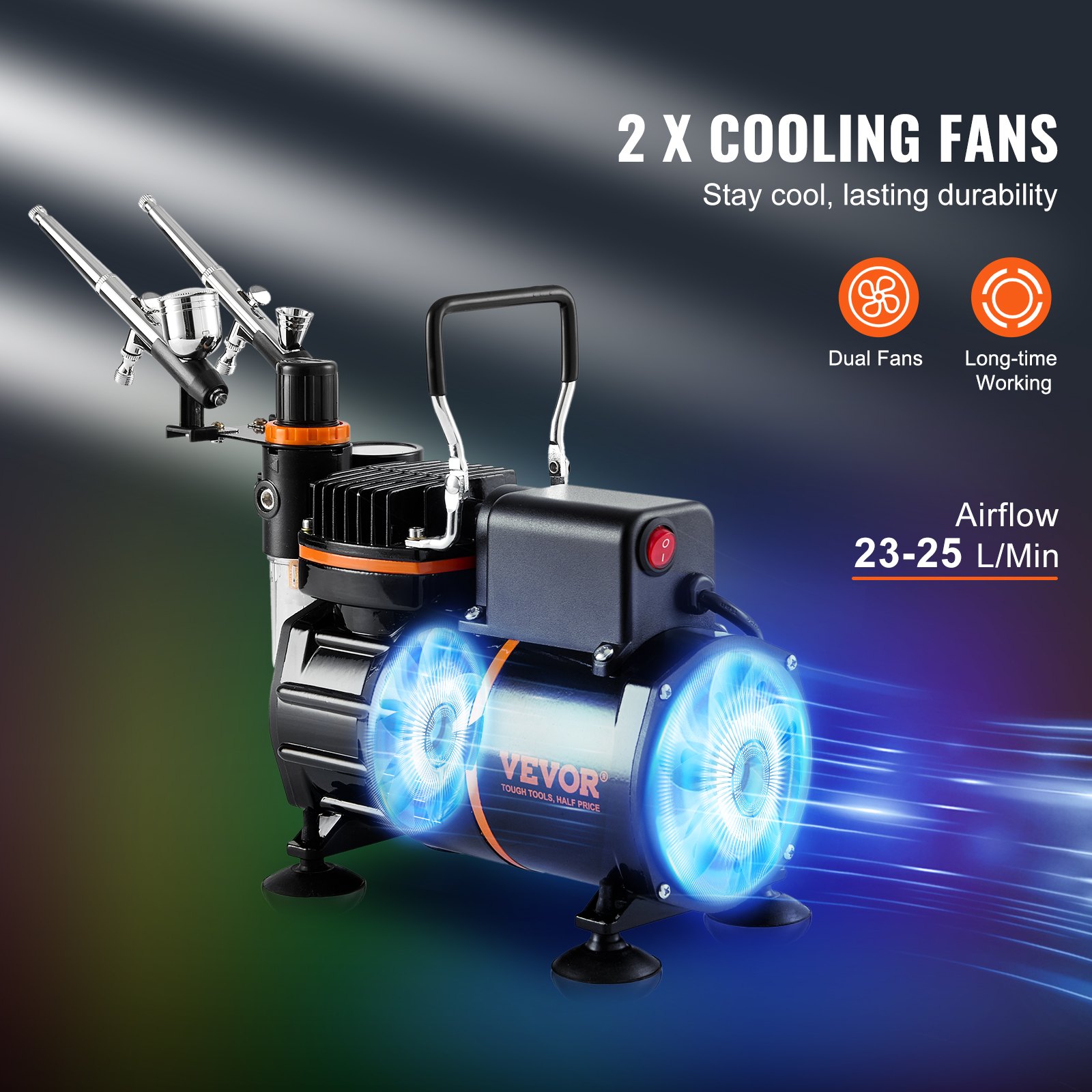 VEVOR Airbrush Kit, Dual Fan Air Compressor Professional Airbrushing ...