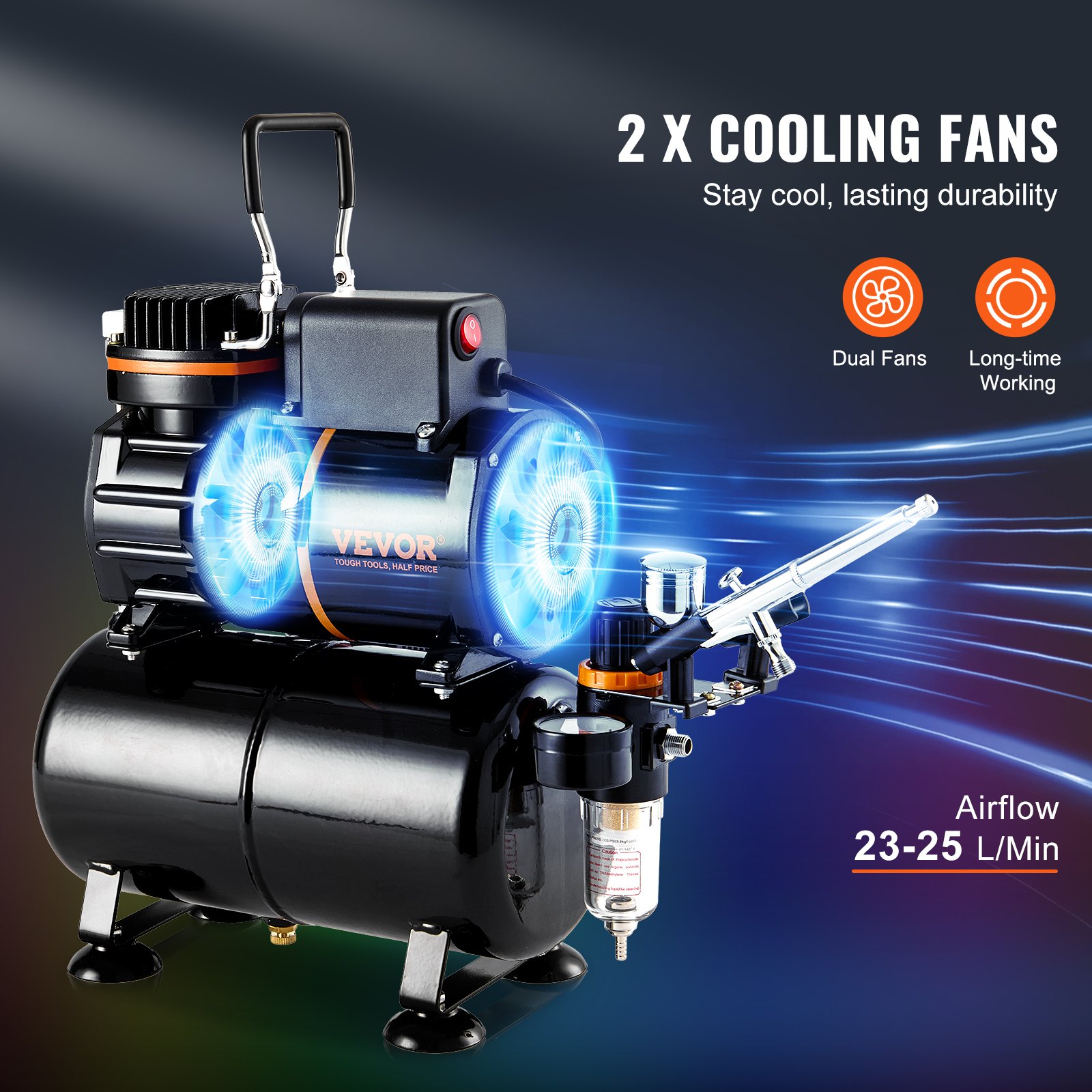 VEVOR Airbrush Kit, Dual Fan Air Tank Compressor System Kit with 3.5L ...
