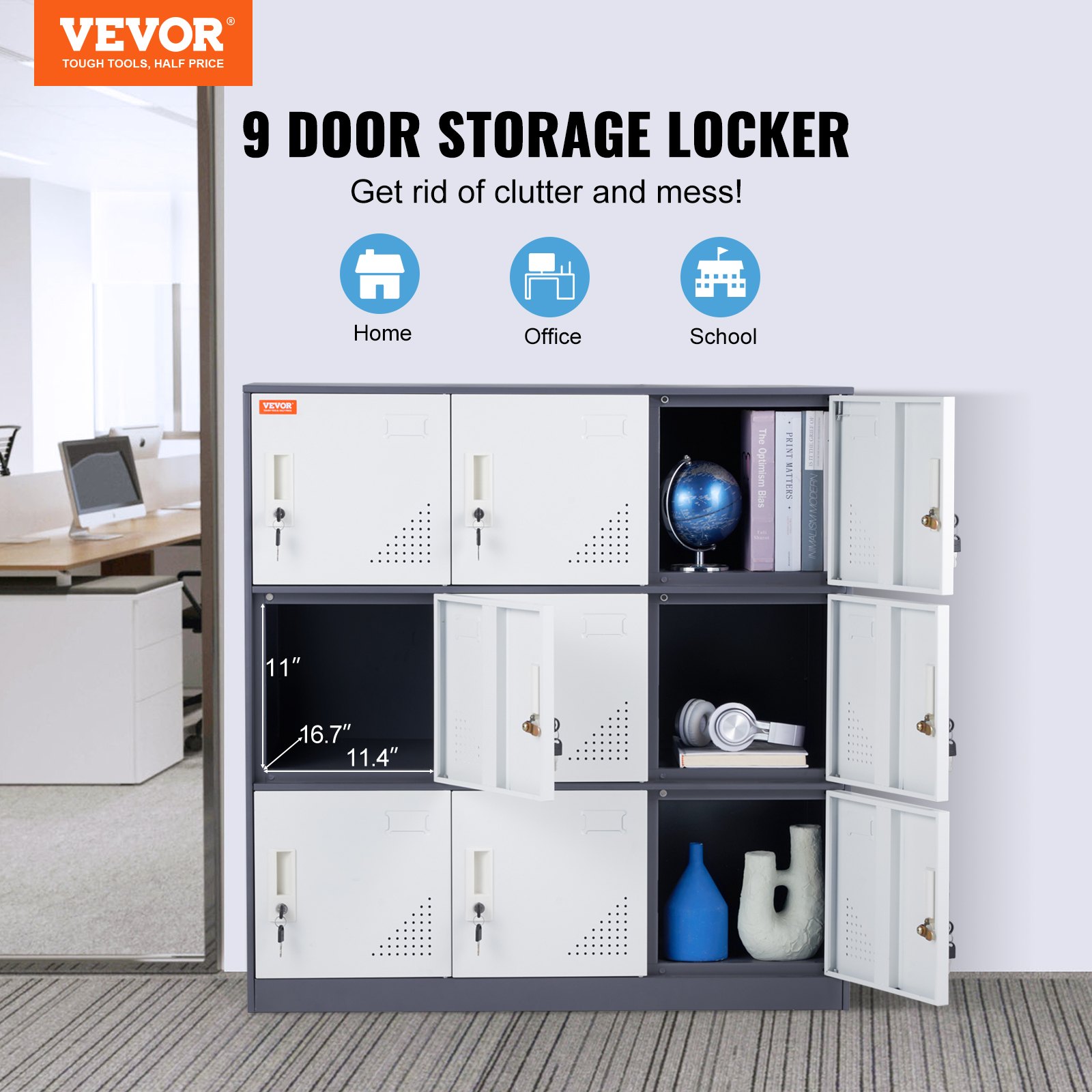 VEVOR Metal Locker for Employees, 9 Doors Storage Cabinet with Card ...