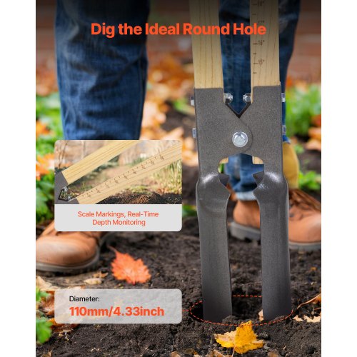 Post Hole Digger with Wood Handle and Scale Markings 57.5" Manual Hole ...