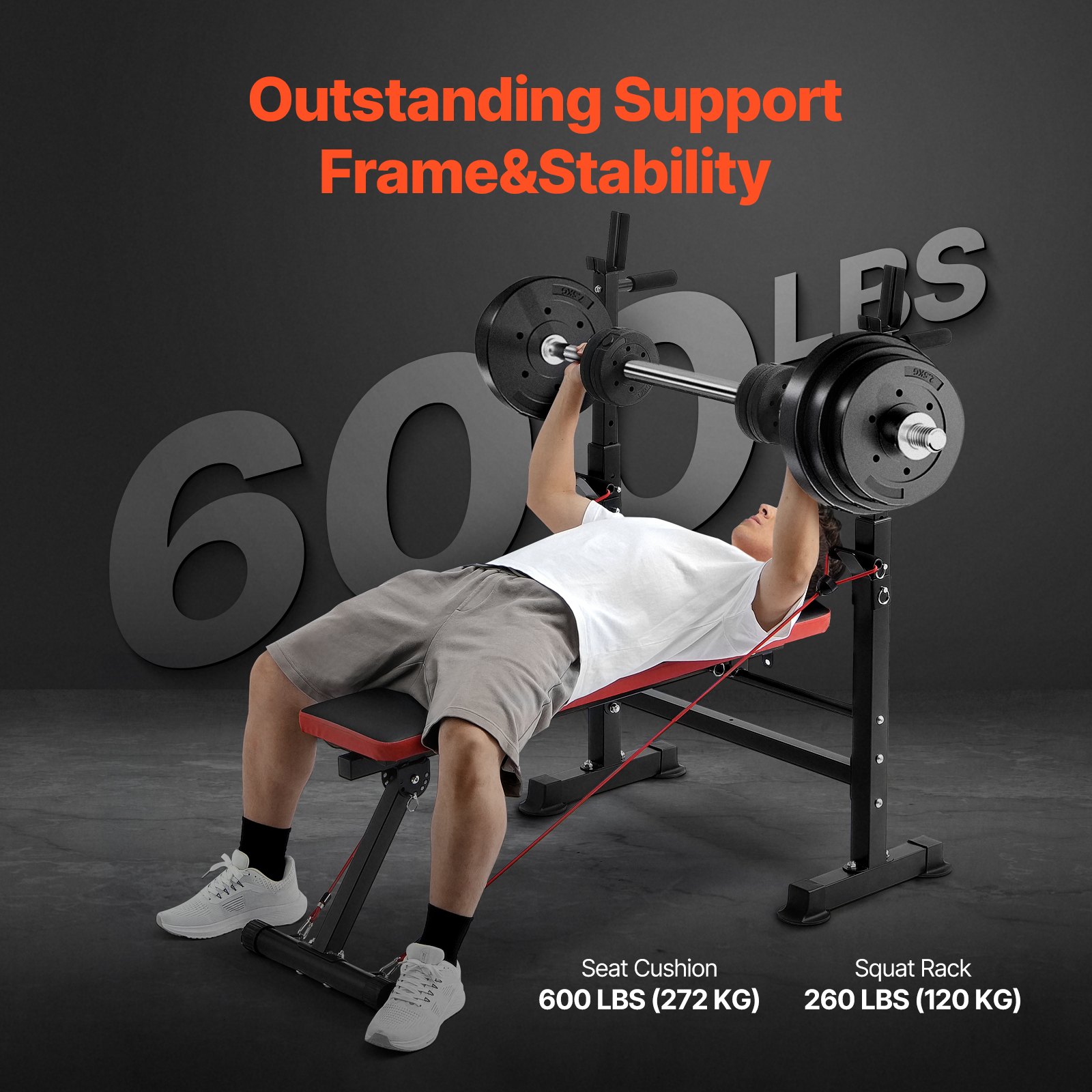 VEVOR 6-in-1 Weight Bench Set, 600lbs Adjustable Workout Bench Press ...